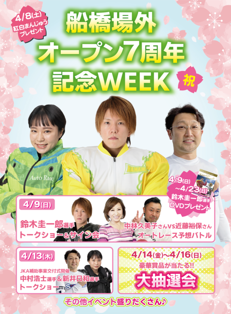 船橋場外OPEN7周年記念WEEK!!! | サテライト船橋/オートレースふなばし